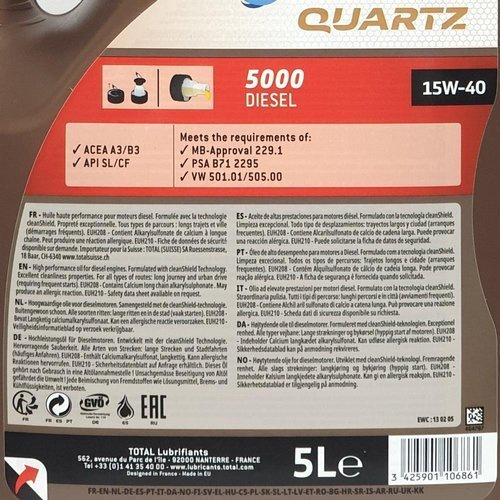 Total Quartz 5000 Diesel 15W40 5L mineralny olej silnikowy